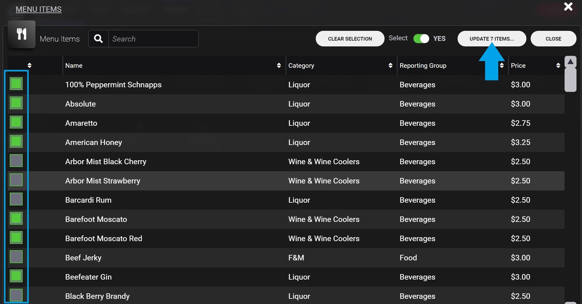 Batch Editing Menu Items