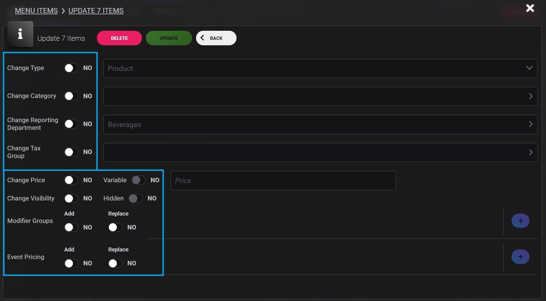 Batch Editing Menu Items